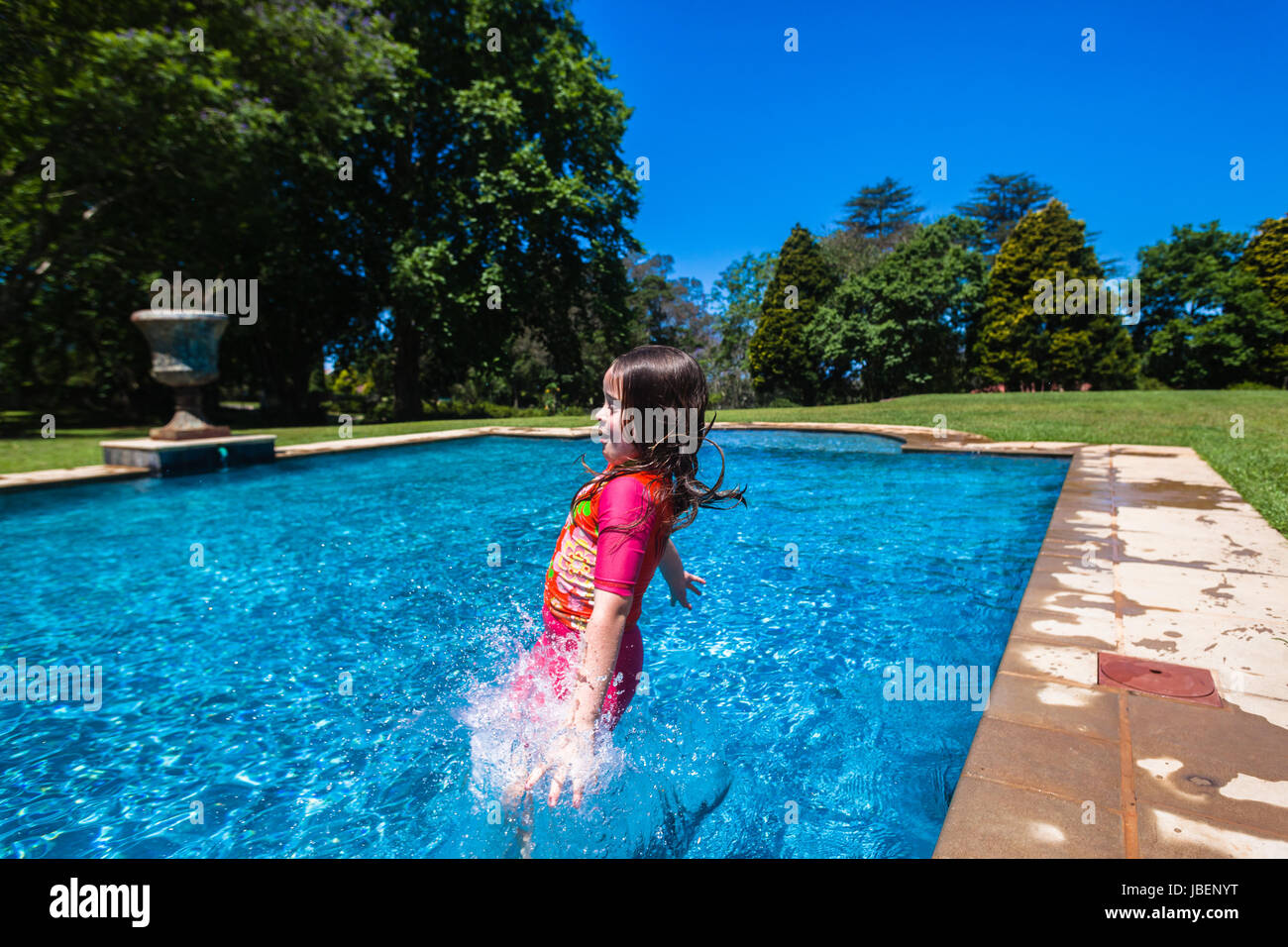 Children Playing In Swimming Pool Outdoors Summer Stock Photo - Alamy