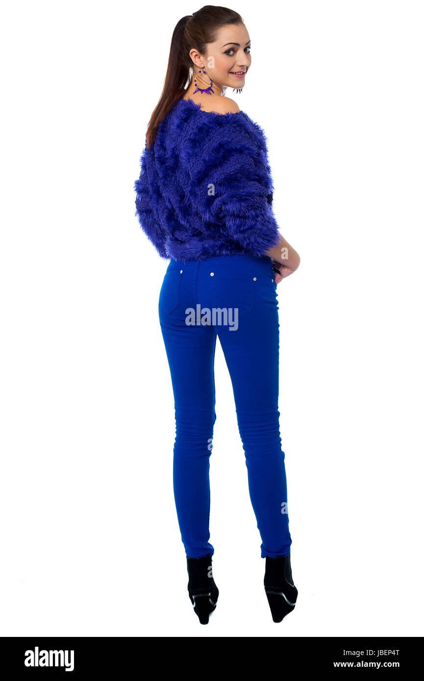 Full length image of attractive woman turning back Stock Photo - Alamy