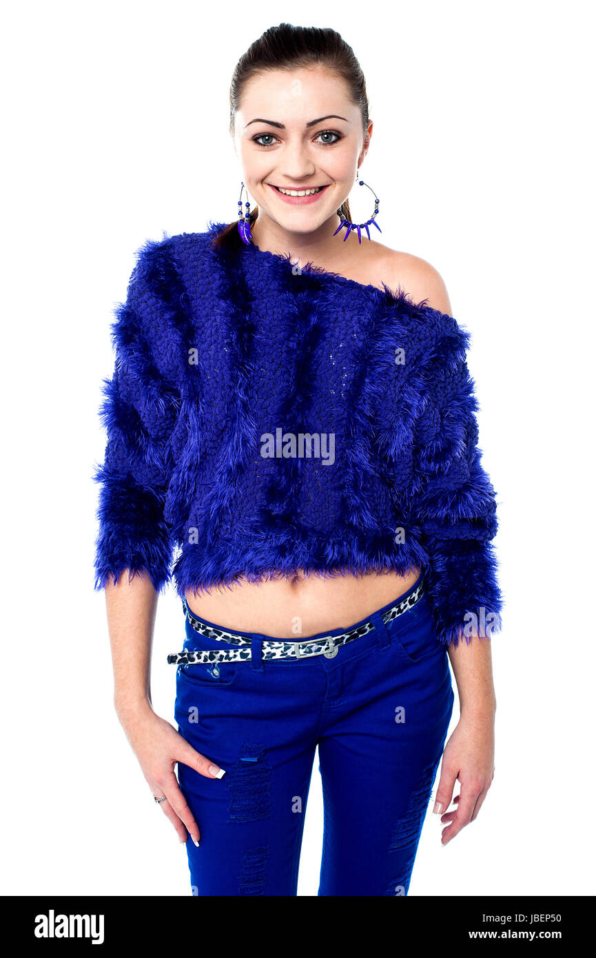 Cheerful young female model posing to camera Stock Photo - Alamy