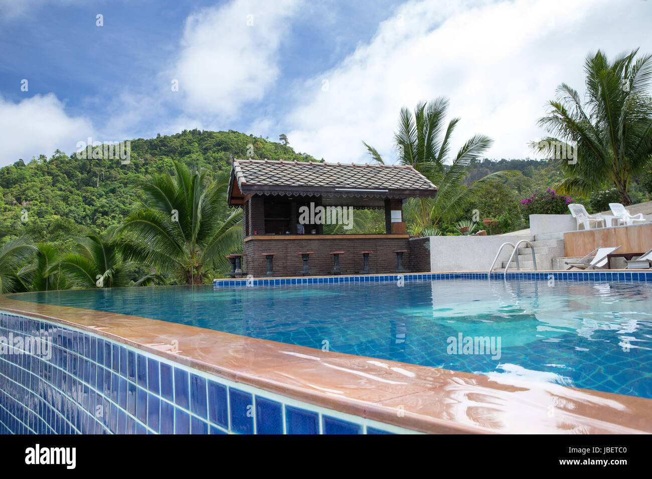 tropical swimming pool with coconut tree Stock Photo - Alamy