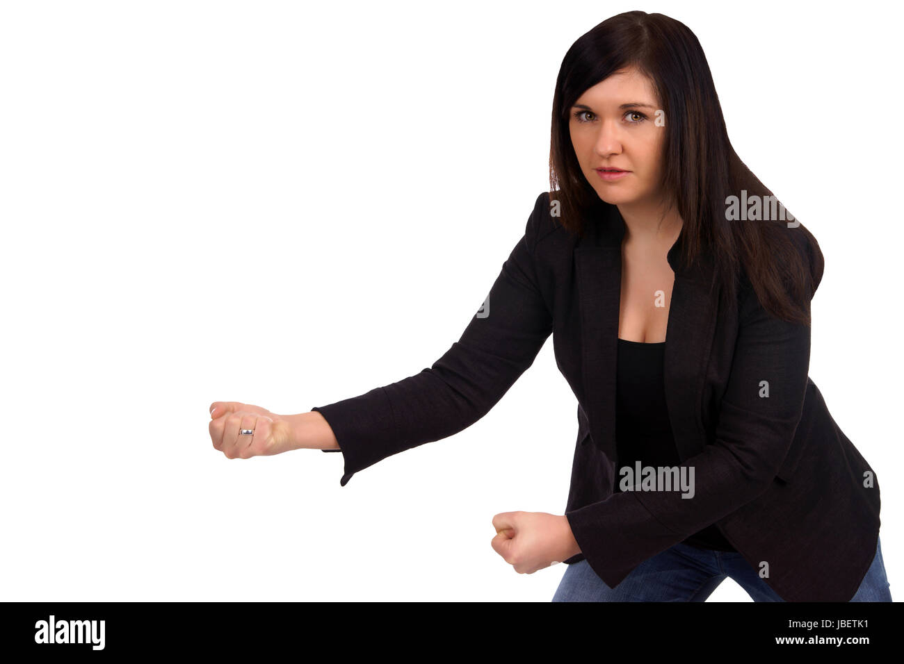 Business woman pulling something Stock Photo - Alamy