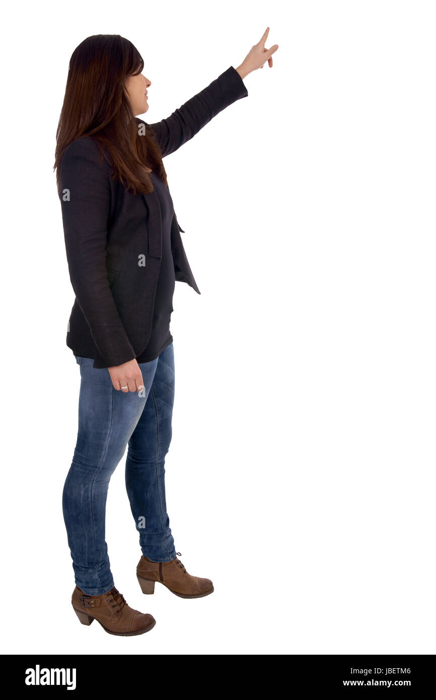 Business woman pointing at something Stock Photo - Alamy