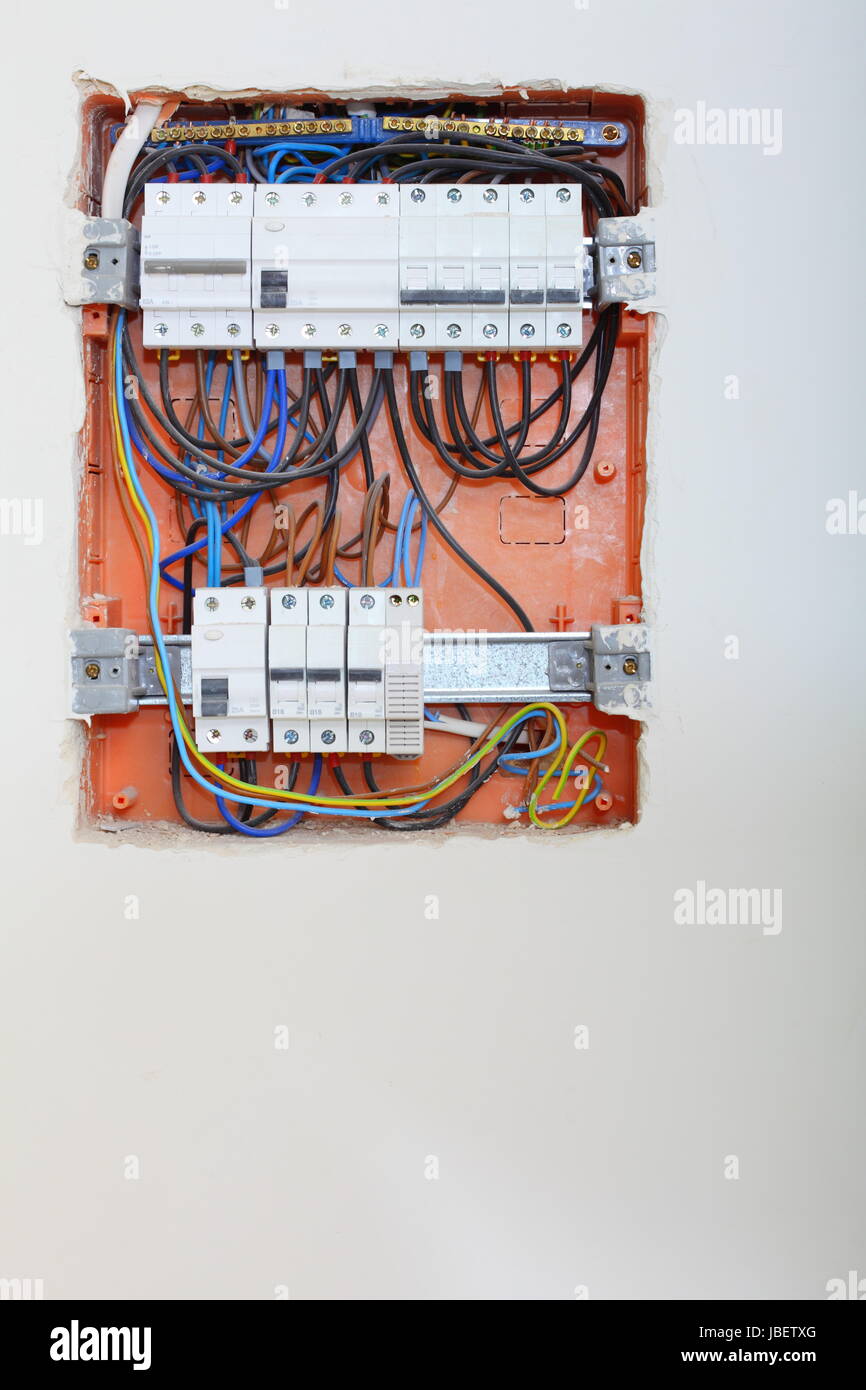 Electrical installation. Close up electrical panel electricity ...