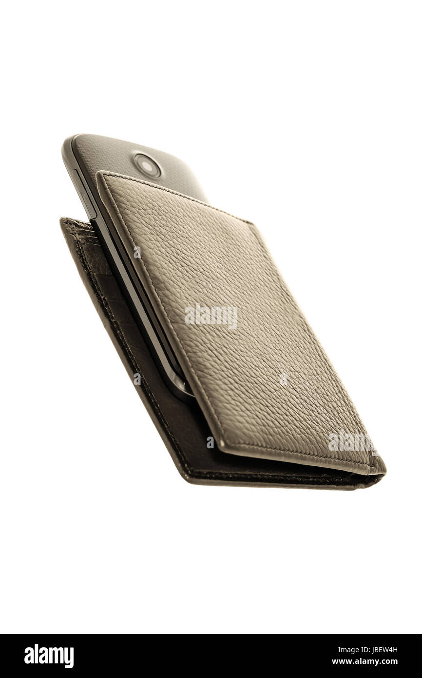 Cell phone embedded in a purse isolated on white background Stock Photo ...