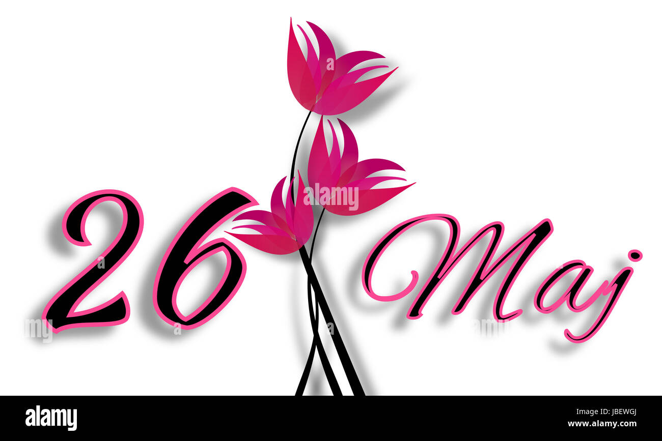 Mother's Day on May 26th with pink flowers isolated on a white ...