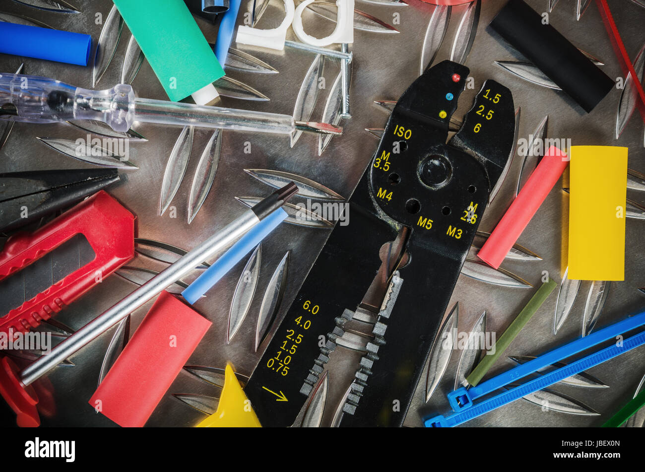 Tooling of the electrician, close up Stock Photo - Alamy