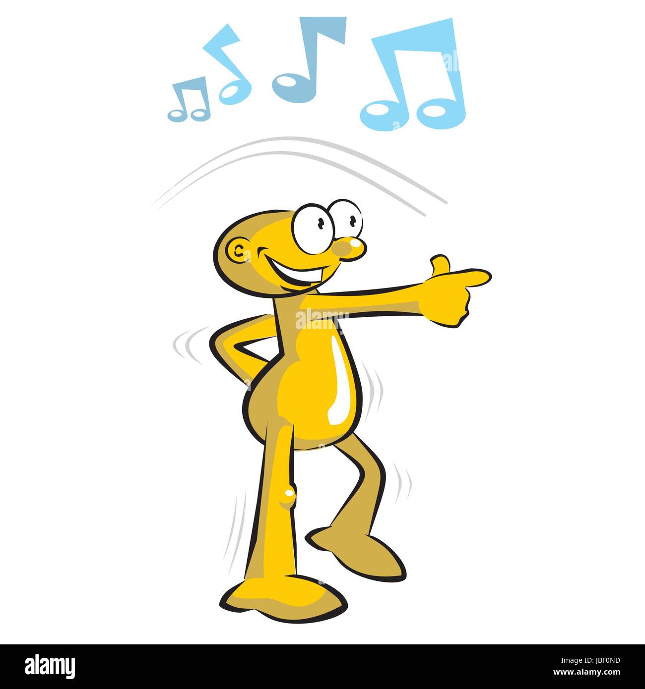 Funny dancing cartoon and musical notes, isolated on white background ...
