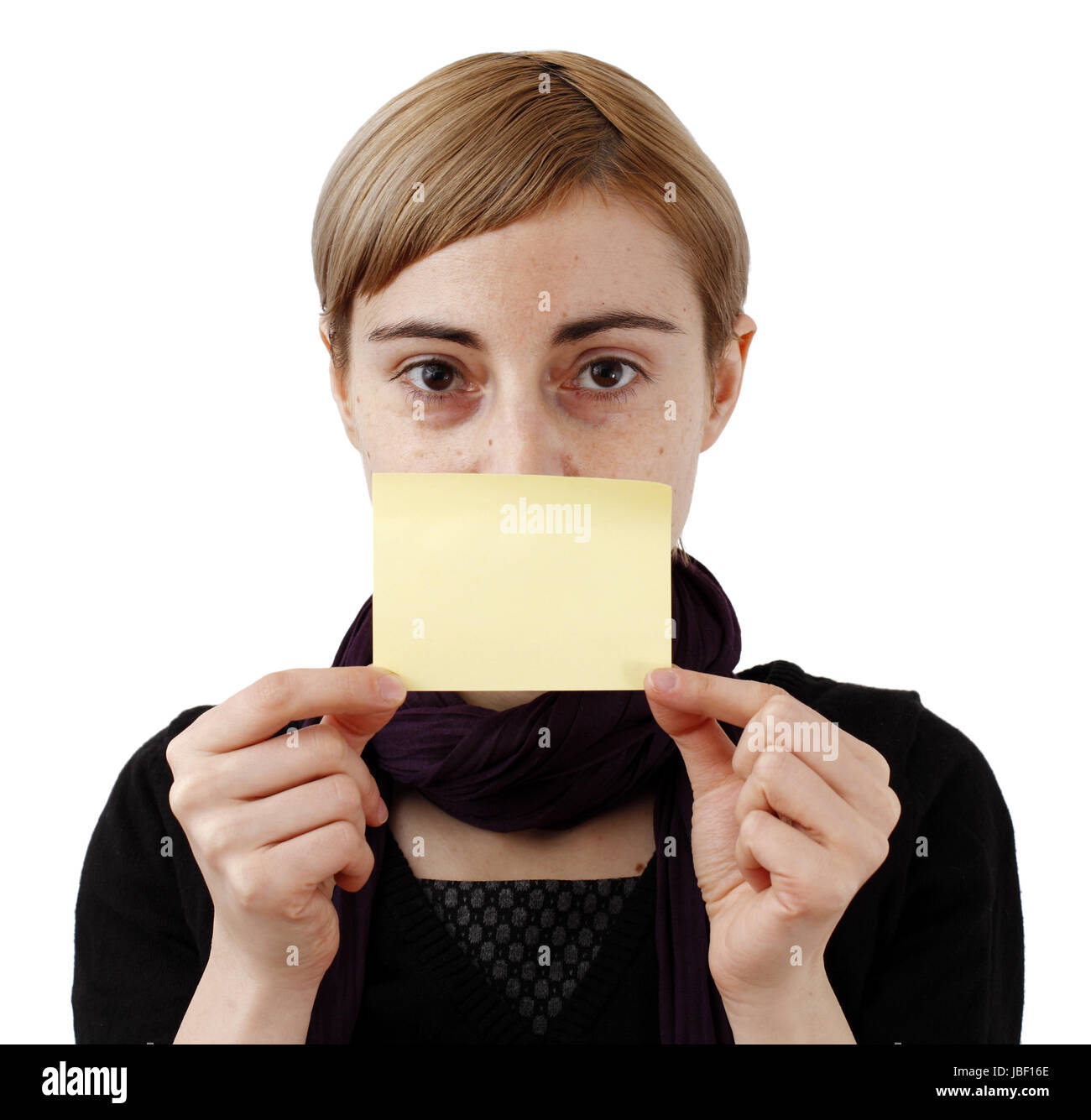 Woman in black and post it Stock Photo - Alamy