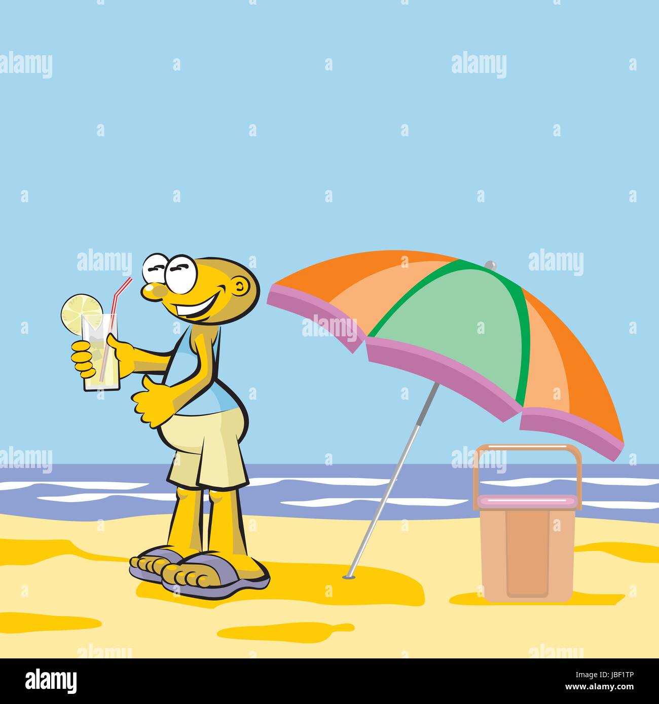 Man drinking lemonade on the beach. Conceptual illustration Stock ...