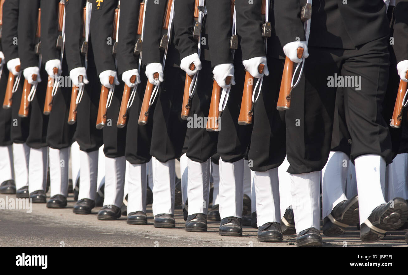 Sailors of the Indian Navy marching in step at a rehearsal for the ...