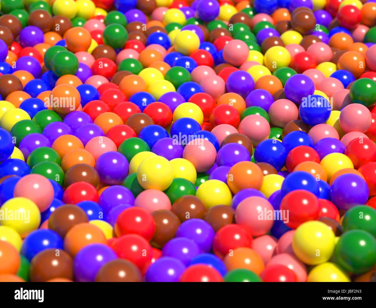 A large number of colorful glossy spheres with the sun reflecting Stock ...