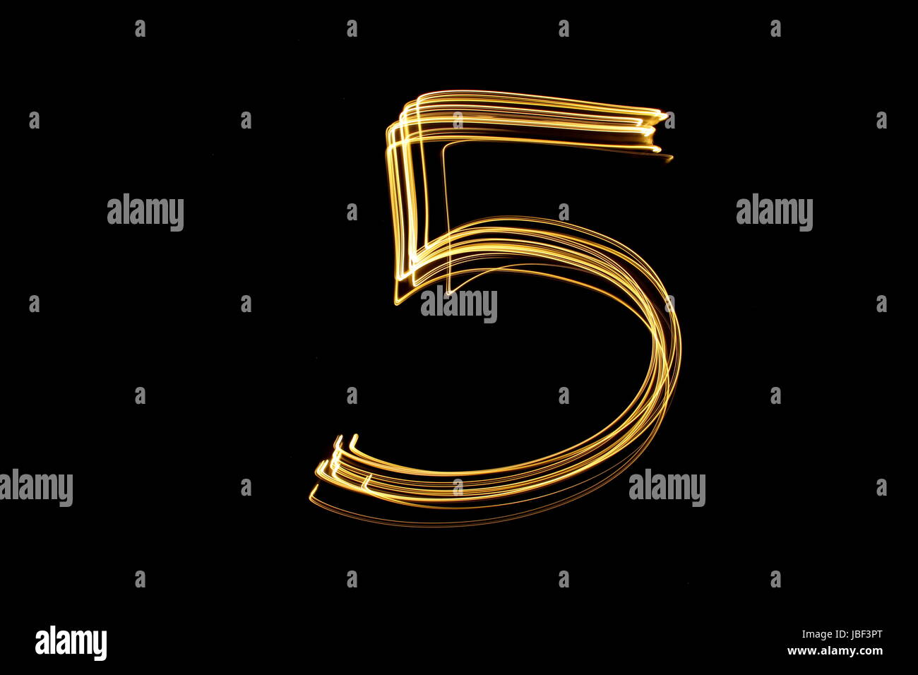Gold number 5, Light Painting Photography, number series, against a ...