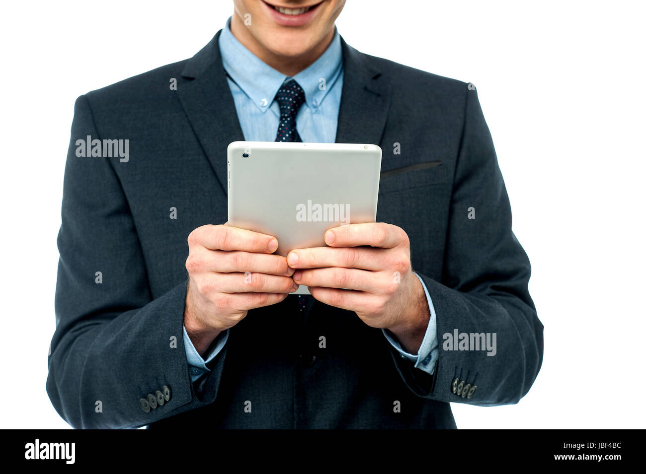 Corporate male operating touch pad device Stock Photo - Alamy