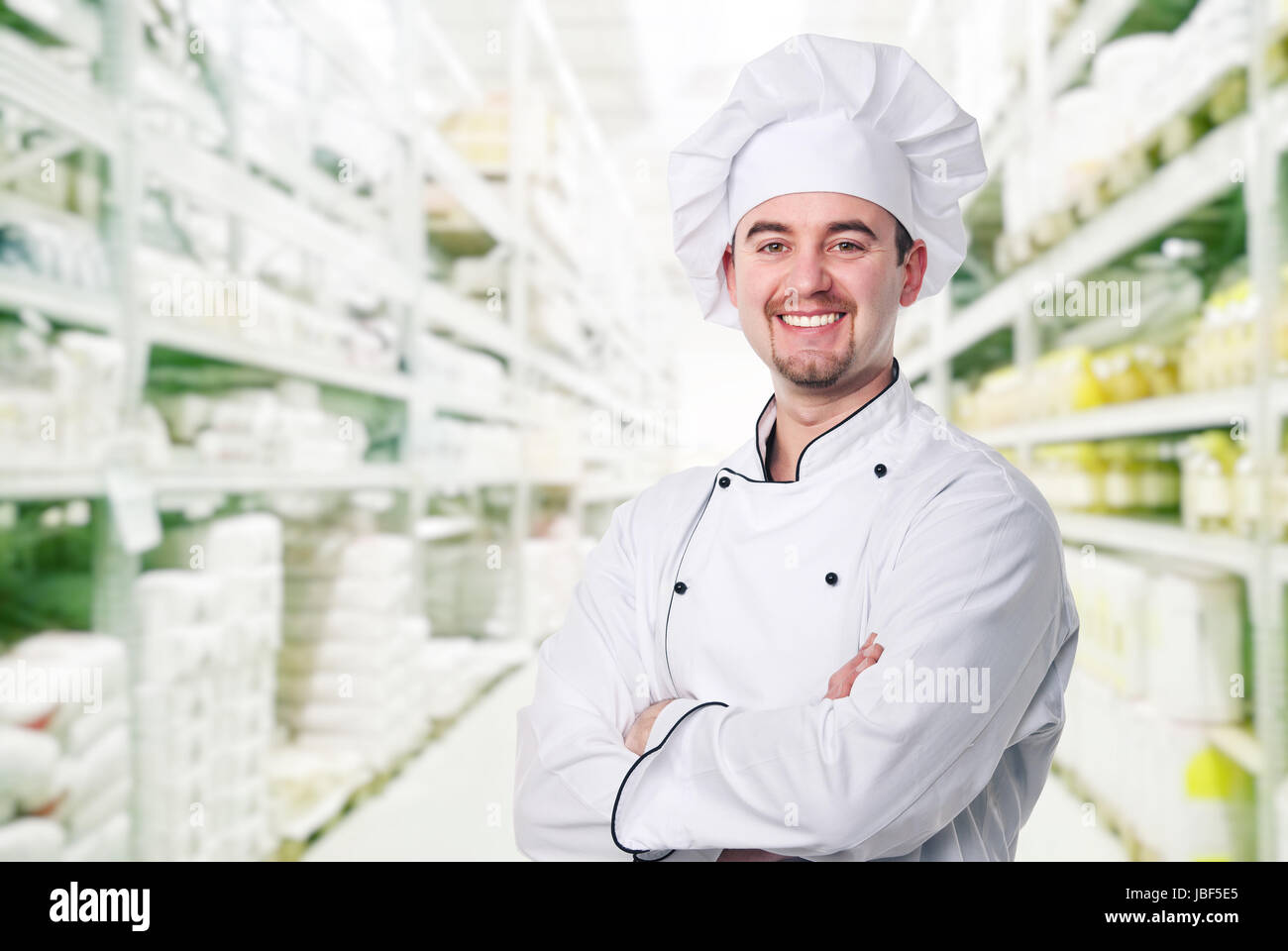 chef portrait and warehouse background Stock Photo - Alamy
