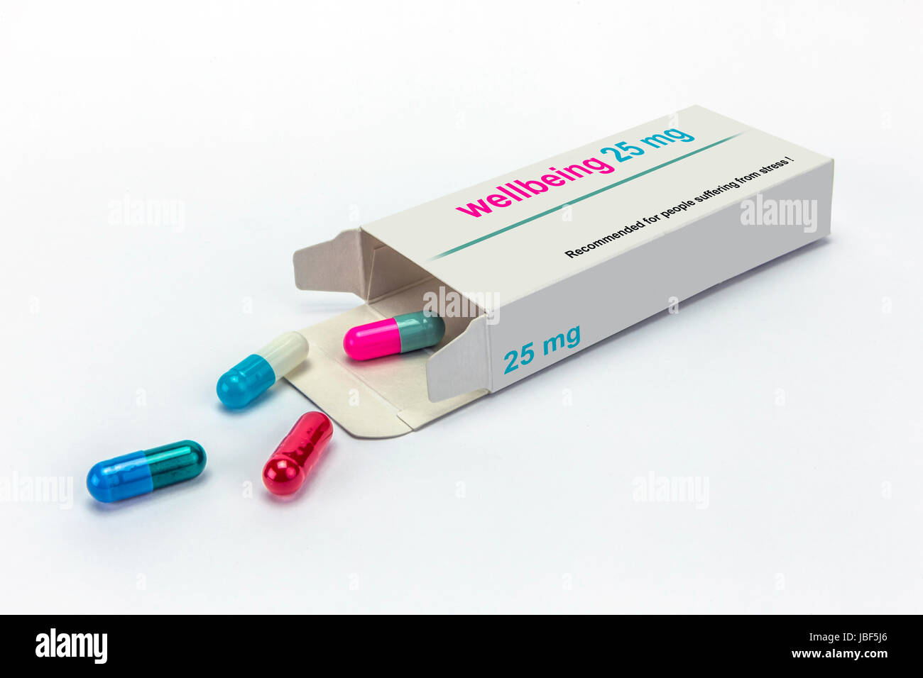 Open medicine packet labelled wellbeing opened at one end to display a ...