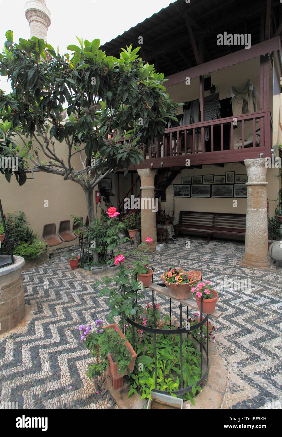 Greece, Dodecanese, Rhodes, Hafiz Ahmet Aga Ottoman Library, courtyard ...