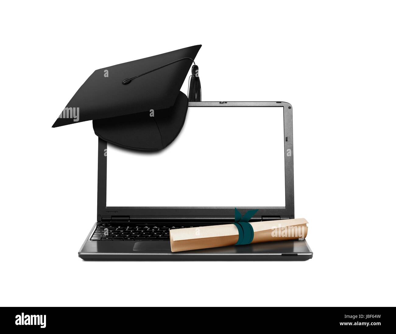 Laptop with Mortarboard and Scroll Education Concept Stock Photo - Alamy