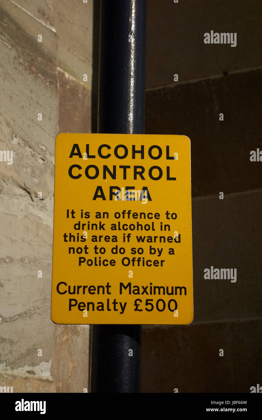 Alcohol Control Area sign at Bridgenorth. Shropshire. UK Stock Photo ...