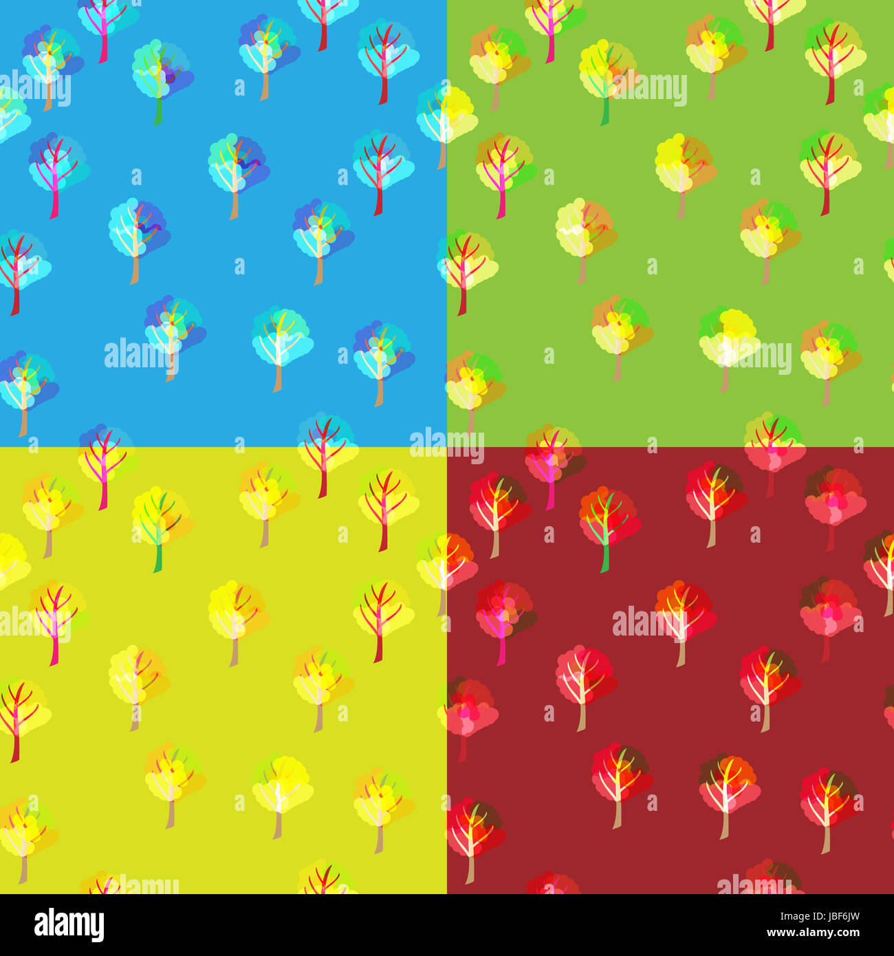Vector illustration of 4 tree season background patterns with ...