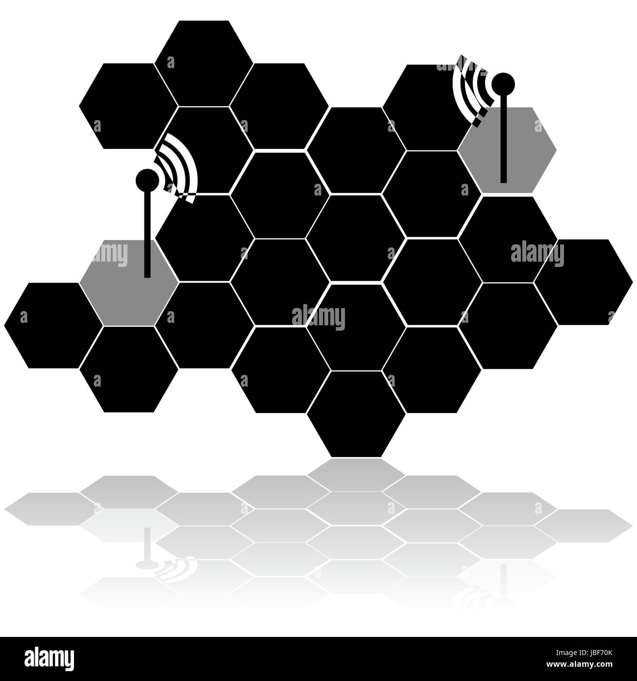Concept illustration showing a grid made of hexagonal cells and two ...