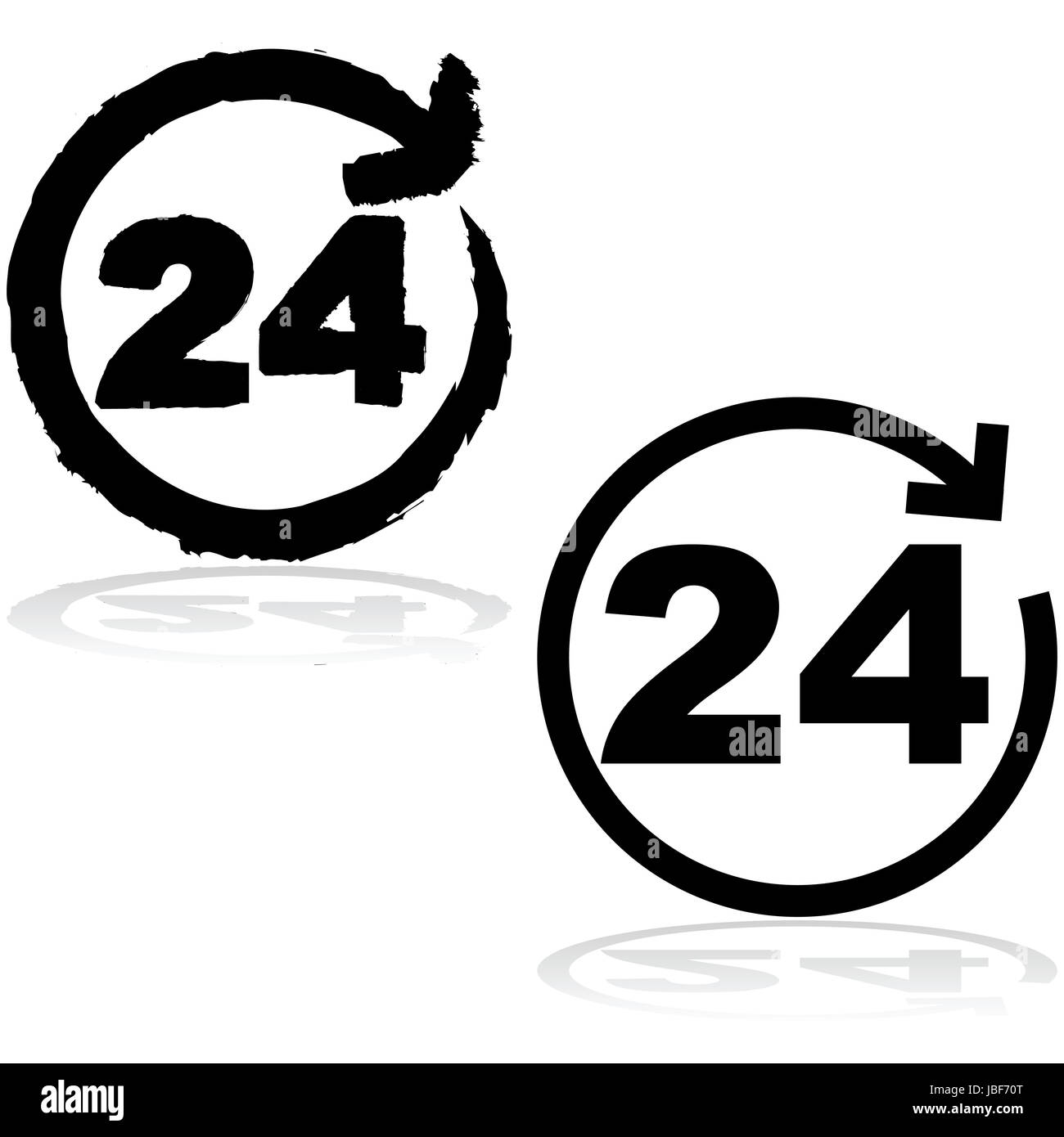 Concept icon showing a circle with an arrow going around a number 24 ...