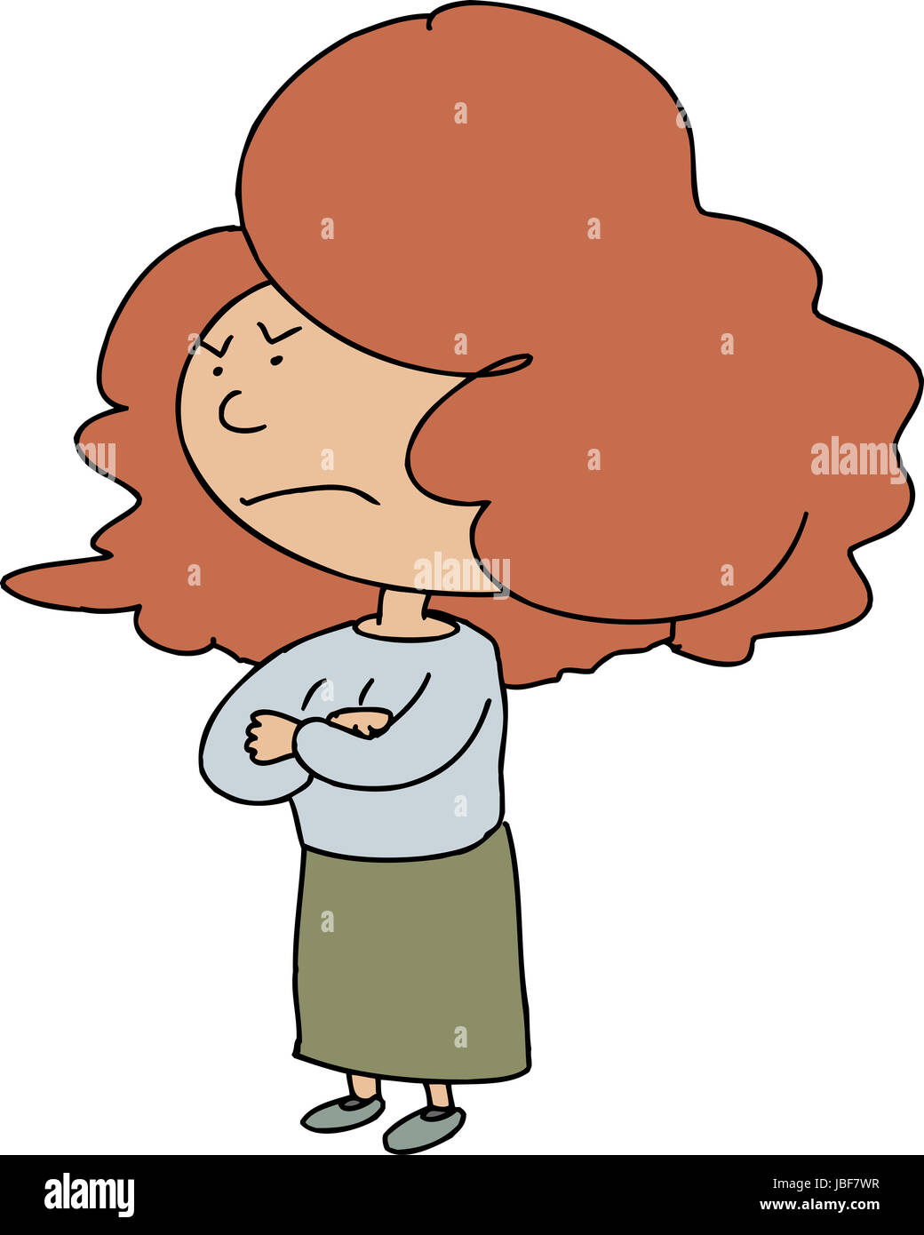 Doodle of grumpy woman with red hair on white background Stock Photo ...