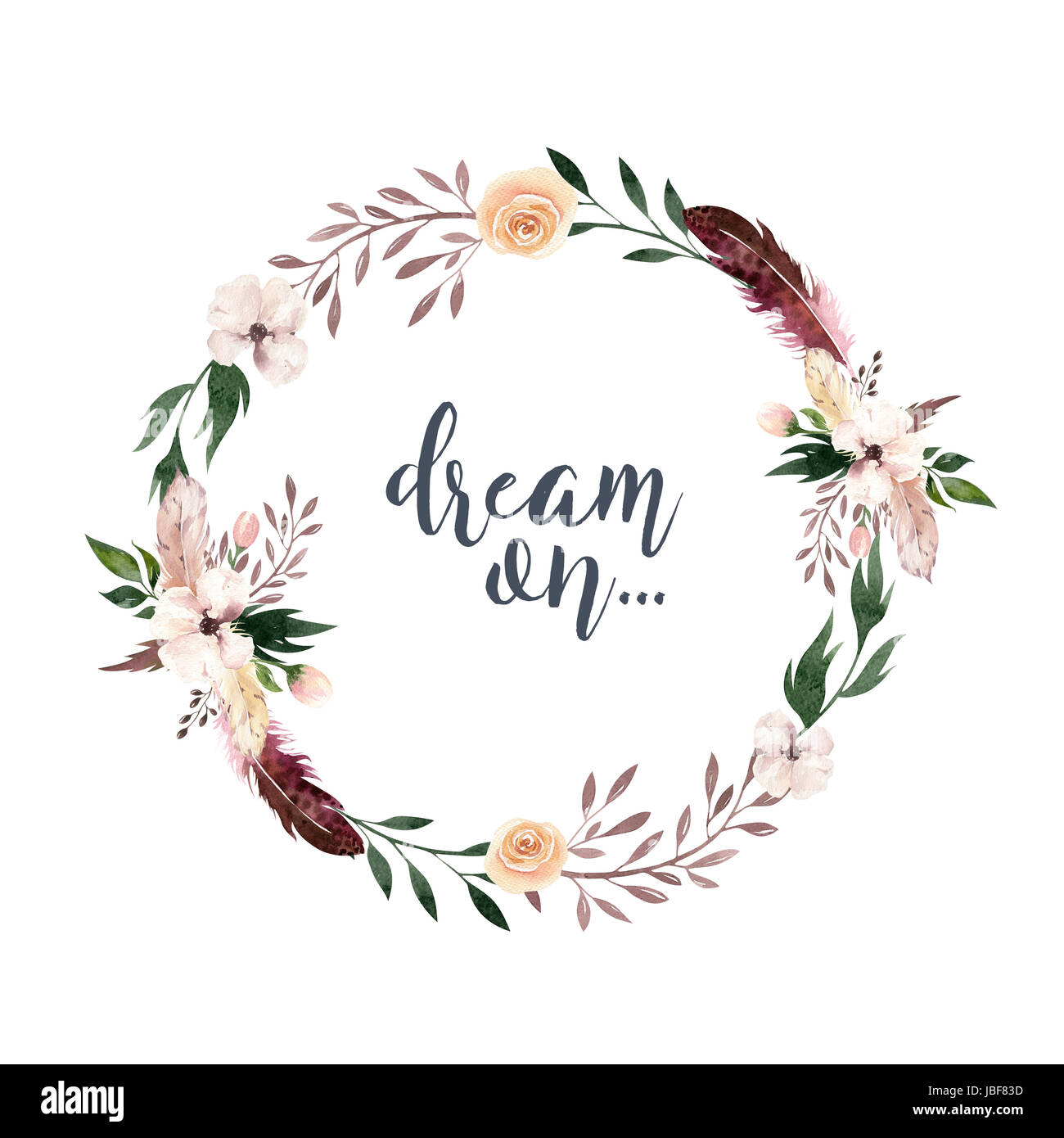 Hand drawing isolated boho watercolor floral wreaths illustration with ...