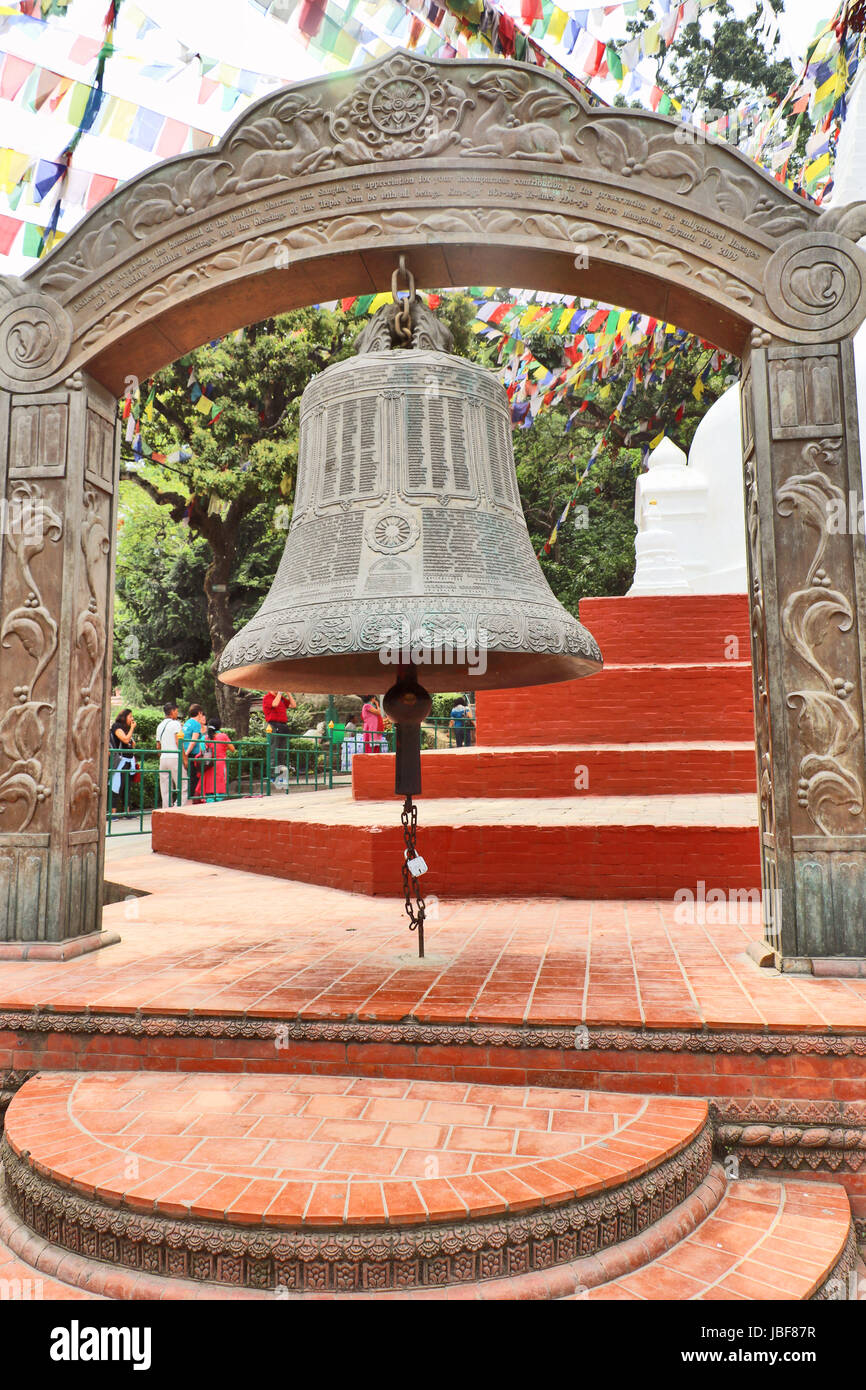 Giant brass bell at Swayambhunath temple, Kathmandu, Nepal Stock Photo ...