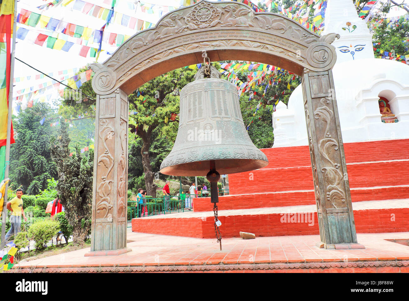 Giant brass bell at Swayambhunath temple, Kathmandu, Nepal Stock Photo ...