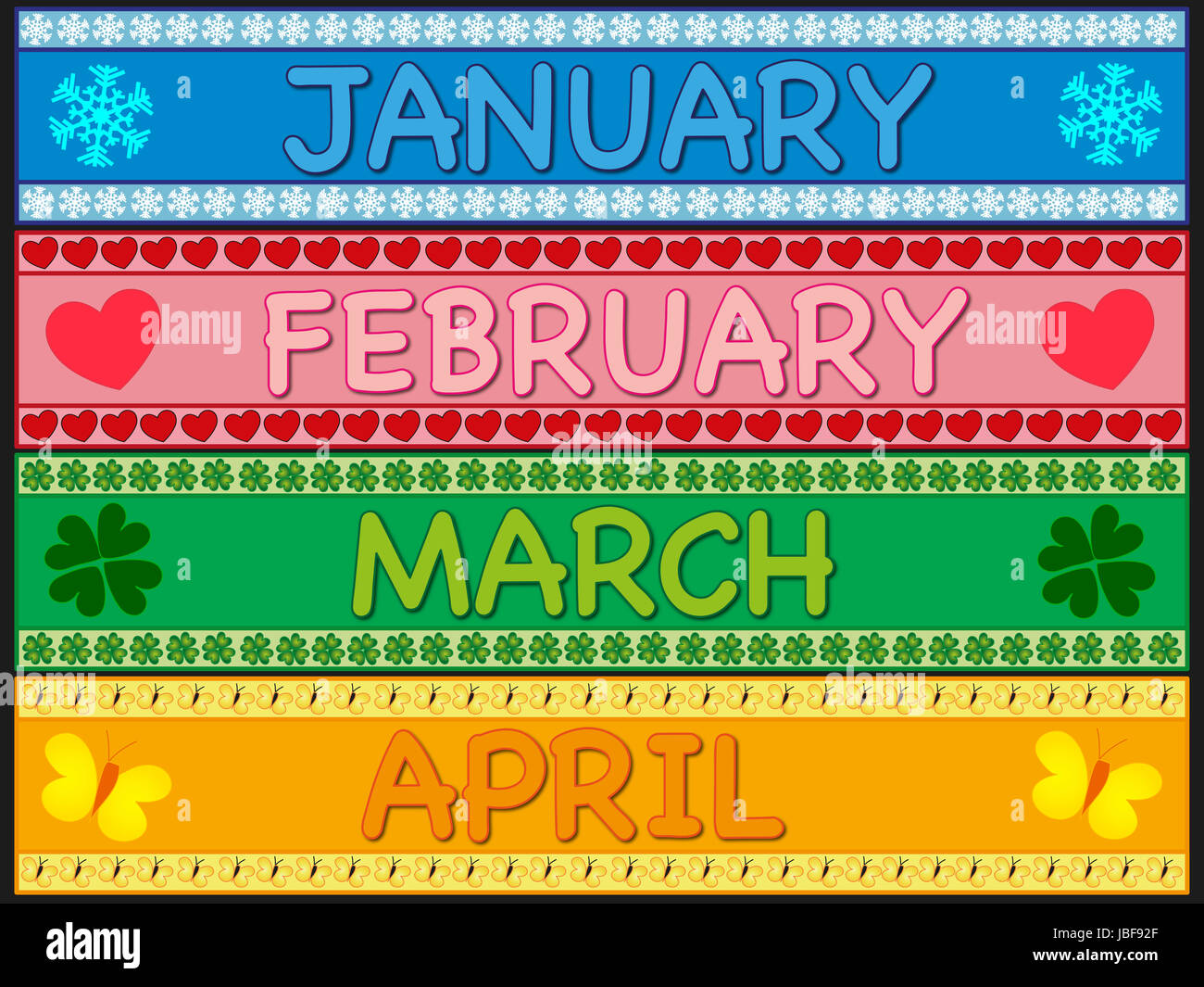 illustration of january, february, march and april Stock Photo - Alamy