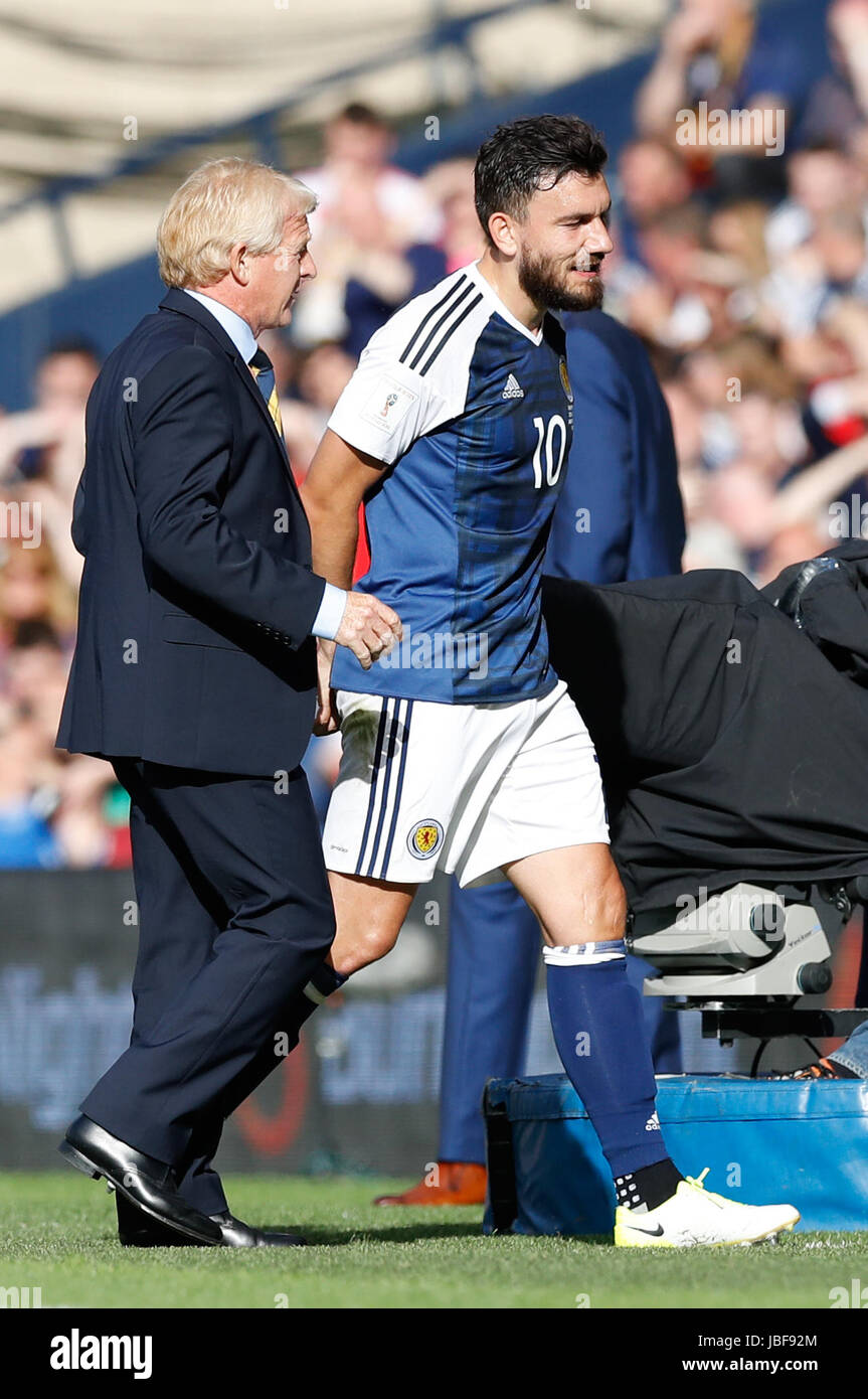 Scotland's Robert Snodgrass is sutstituted by Scotland manager Gordon ...