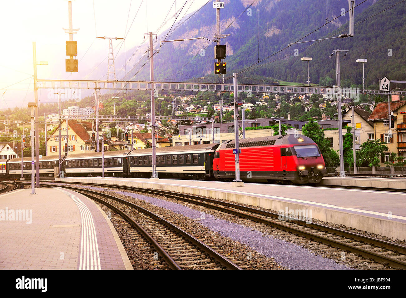 Evening view of Chur station. Central Switzerland Stock Photo - Alamy