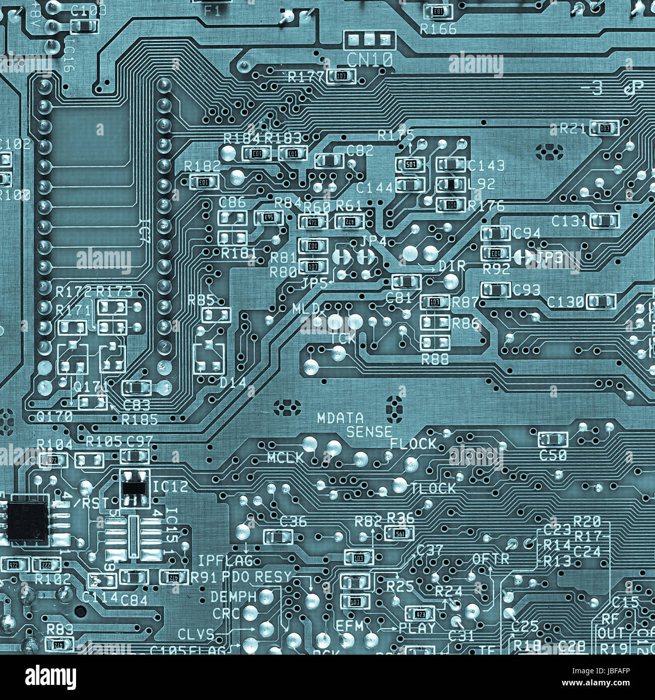 Detail of an electronic printed circuit board - cool cyanotype - cool ...