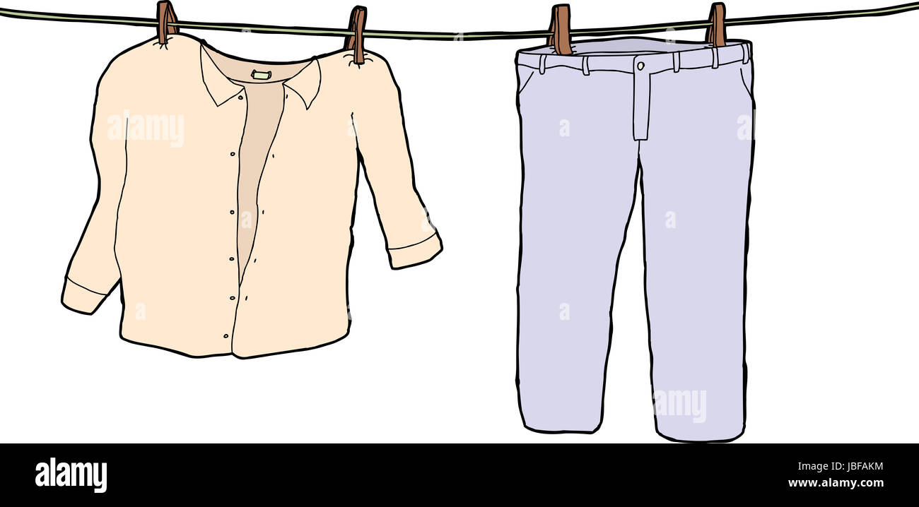 Pants and shirt on clothesline drying on white background Stock Photo ...