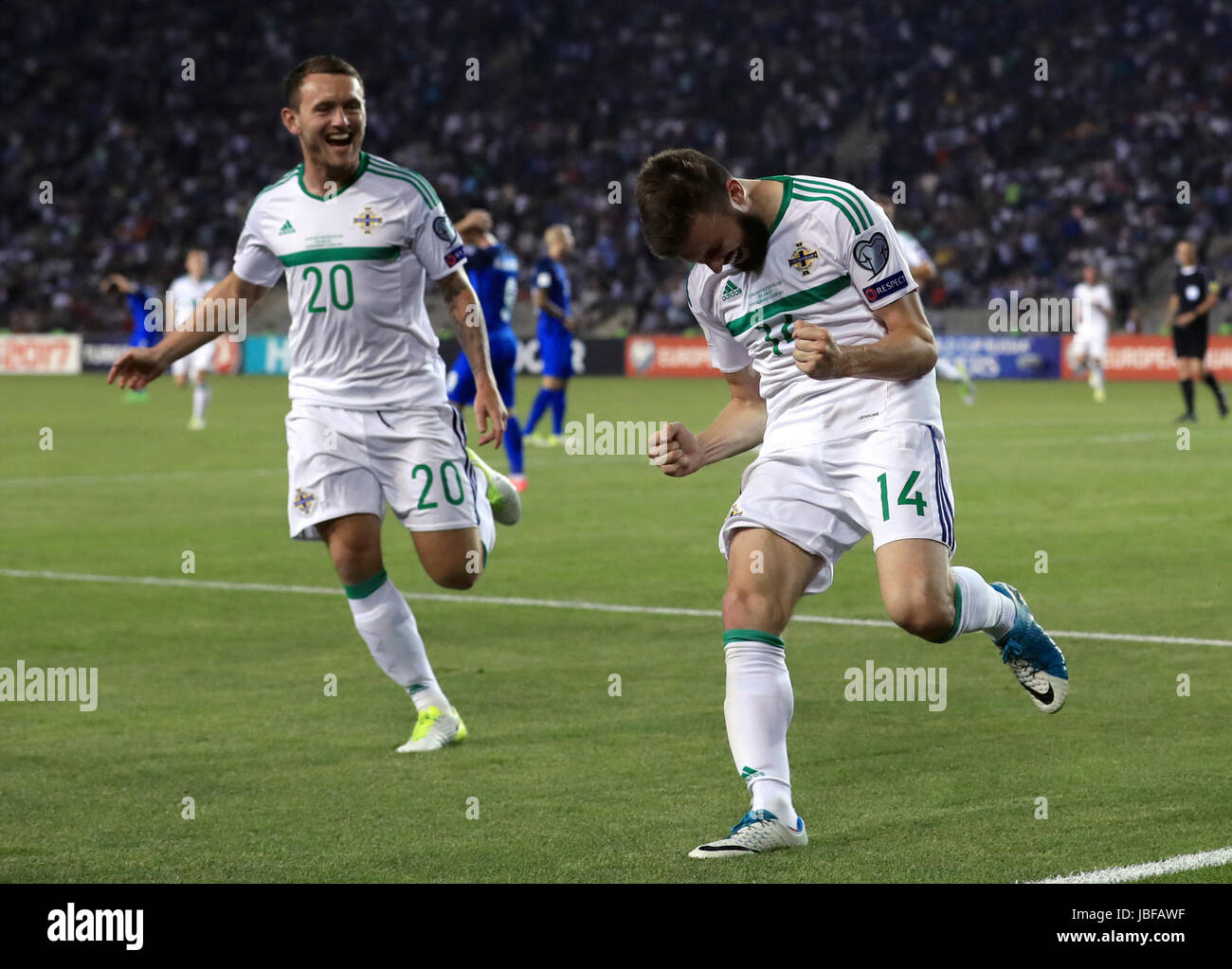 Northern irelands stuart dallas celebrates scoring hi-res stock ...