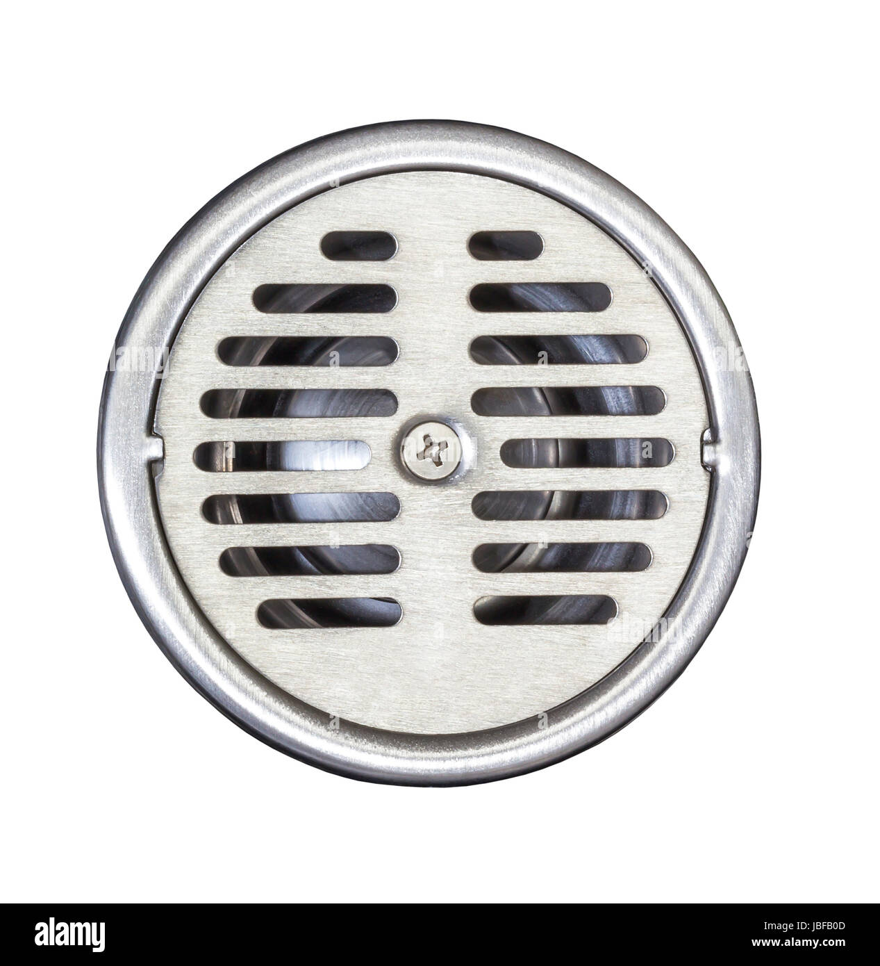 Stainless steel floor drain isolated on white with clipping path Stock ...