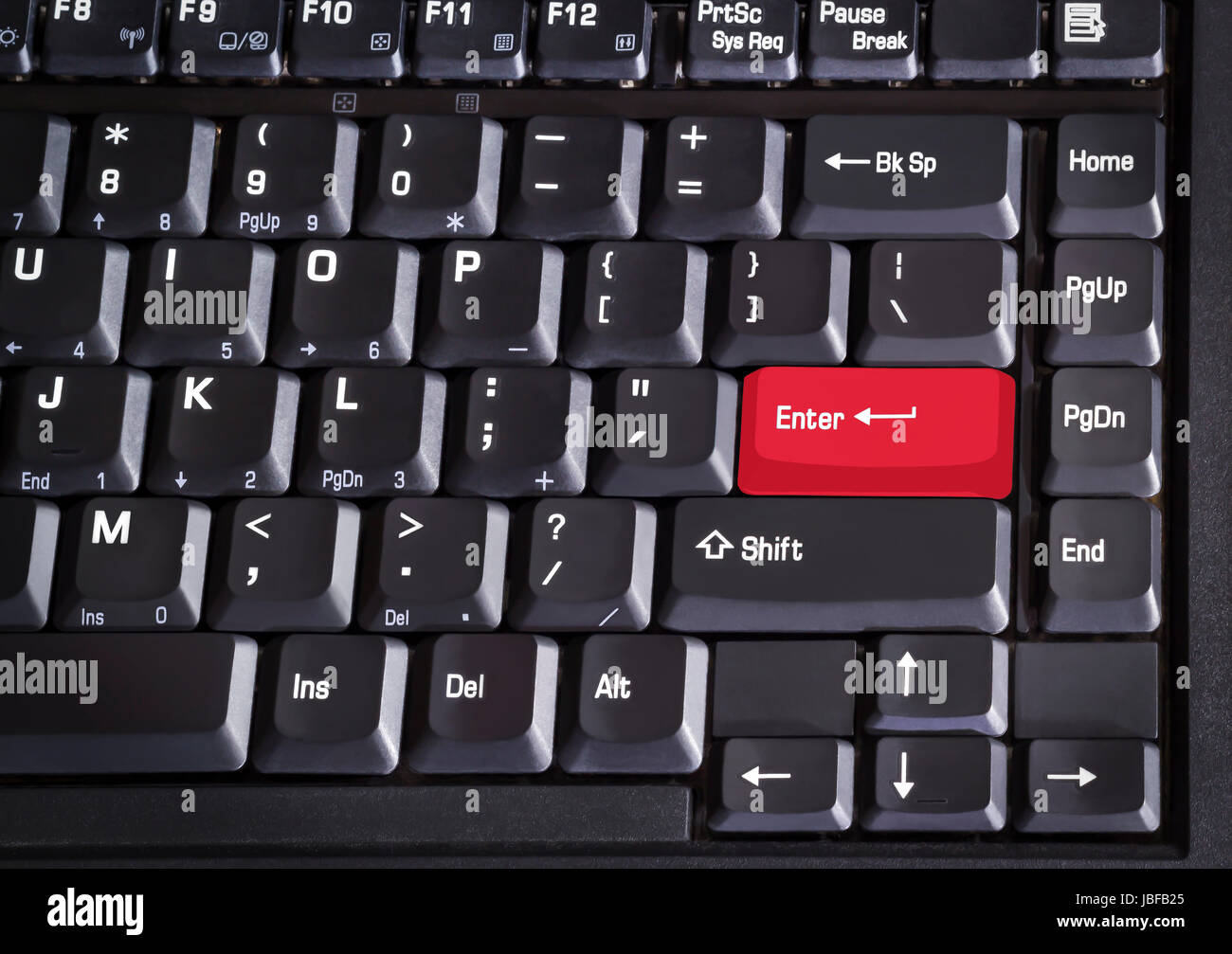 Closeup red enter button of computer keyboard Stock Photo - Alamy