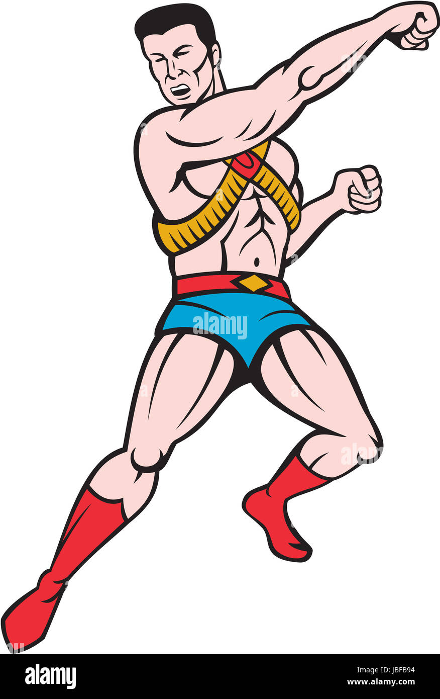 illustration of a cartoon superhero running punching isolated on white ...