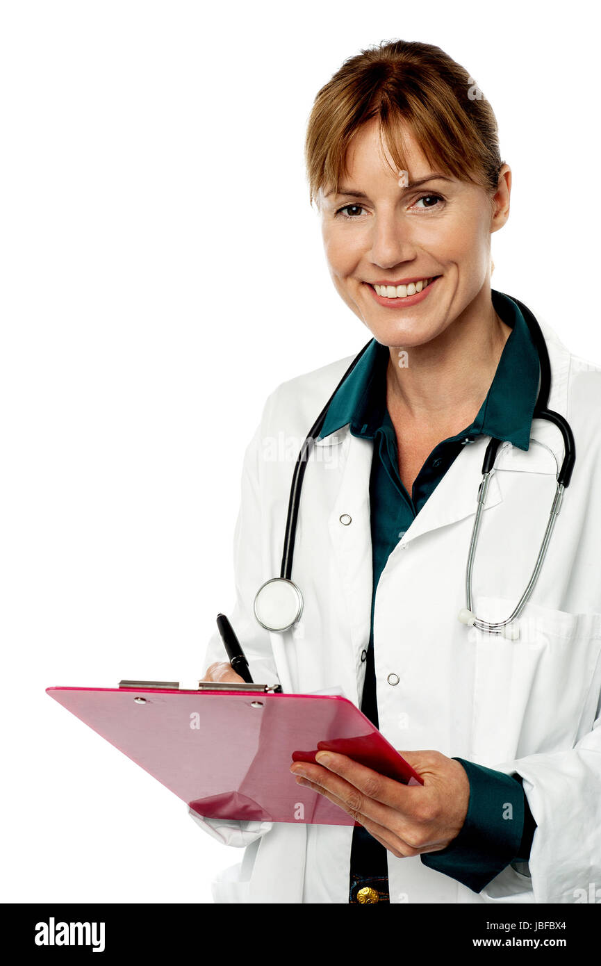 Smiling female physician writing prescription Stock Photo - Alamy Smiling female physician writing prescription Stock Photo - Alamy