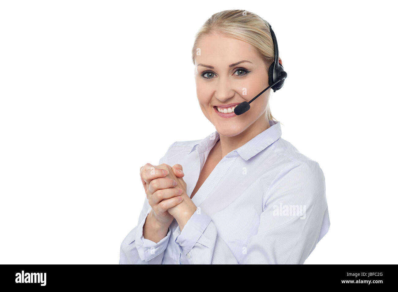 Confident smiling female customer support staff Stock Photo - Alamy