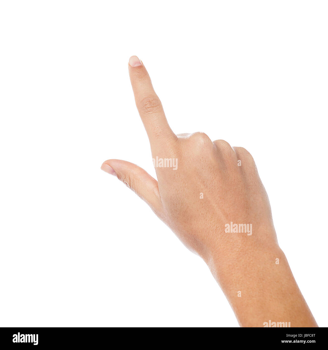 Female hand touching virtual screen. Isolated on white Stock Photo - Alamy