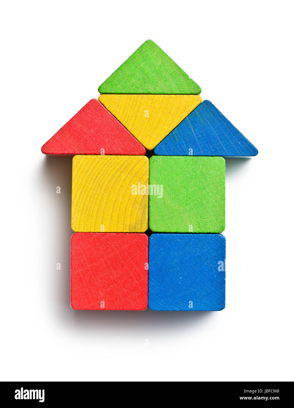 house made from wooden toy blocks on white background Stock Photo - Alamy