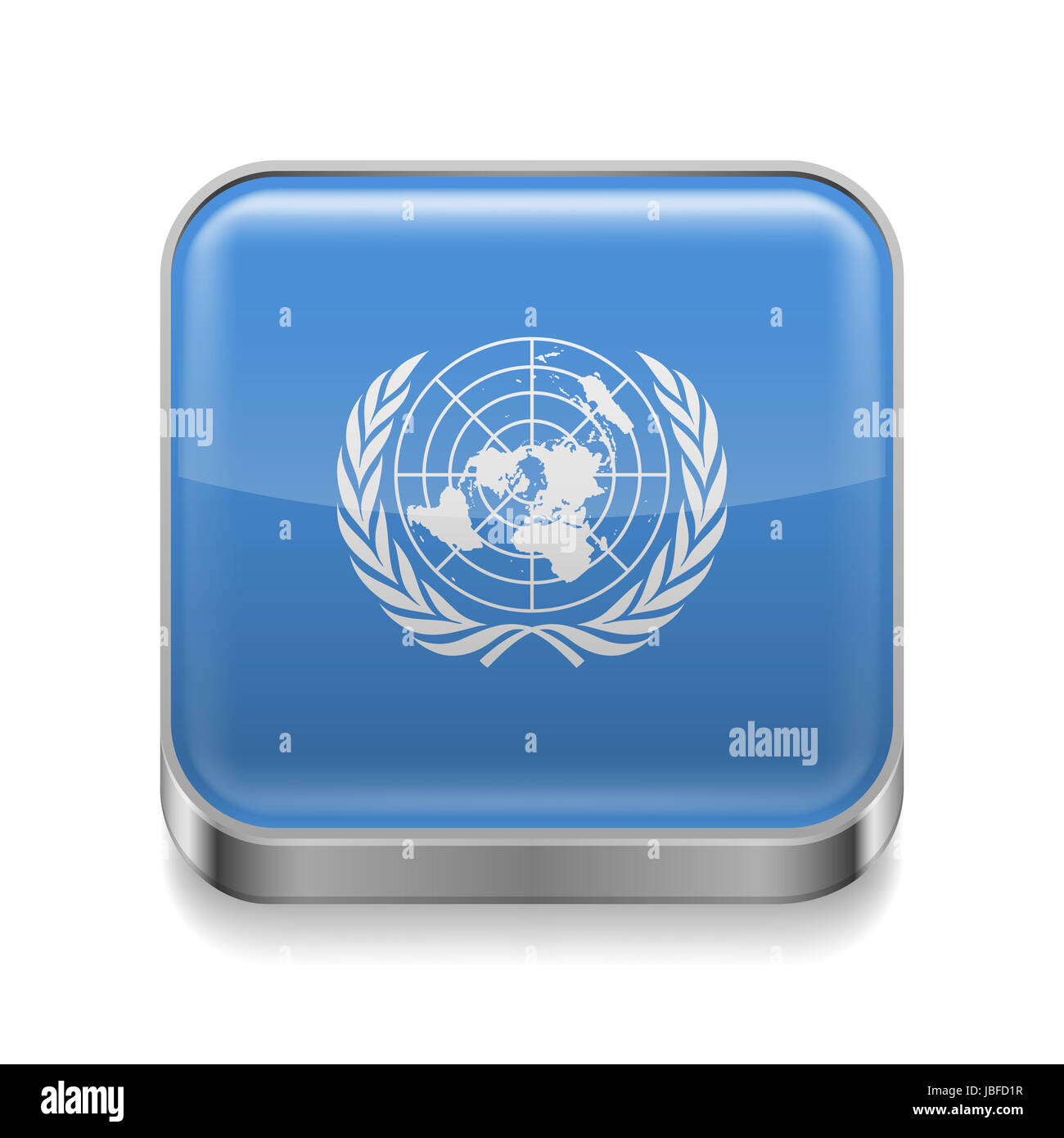 Metal square icon with United Nations flag design Stock Photo - Alamy