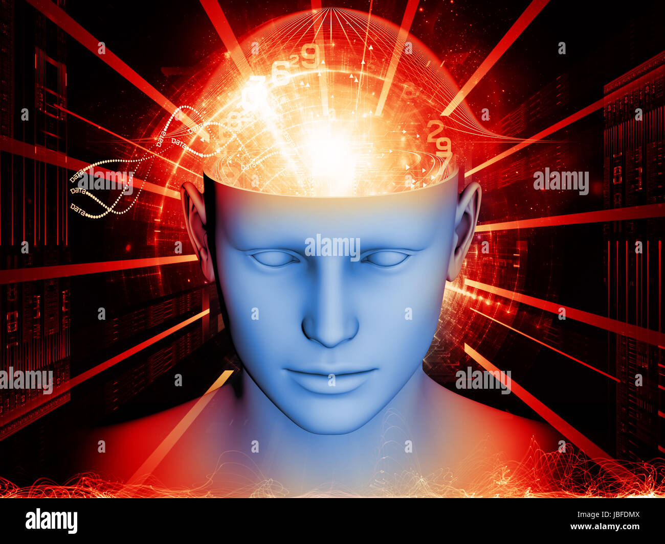 Backdrop design of human head and symbolic elements to provide ...