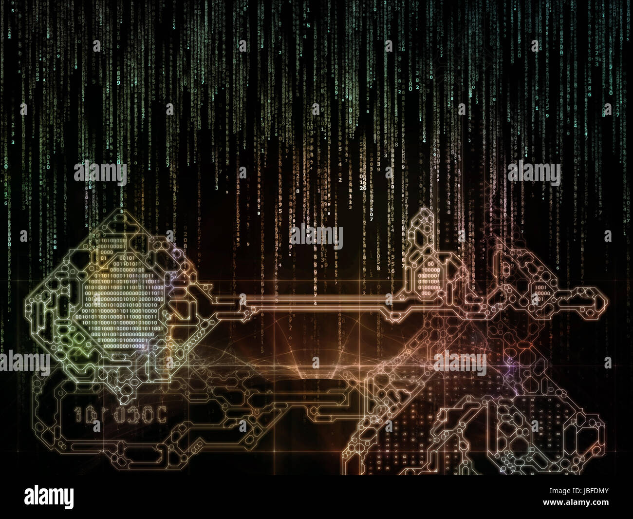 Encryption Key series. Backdrop of stylized key and number symbols on ...