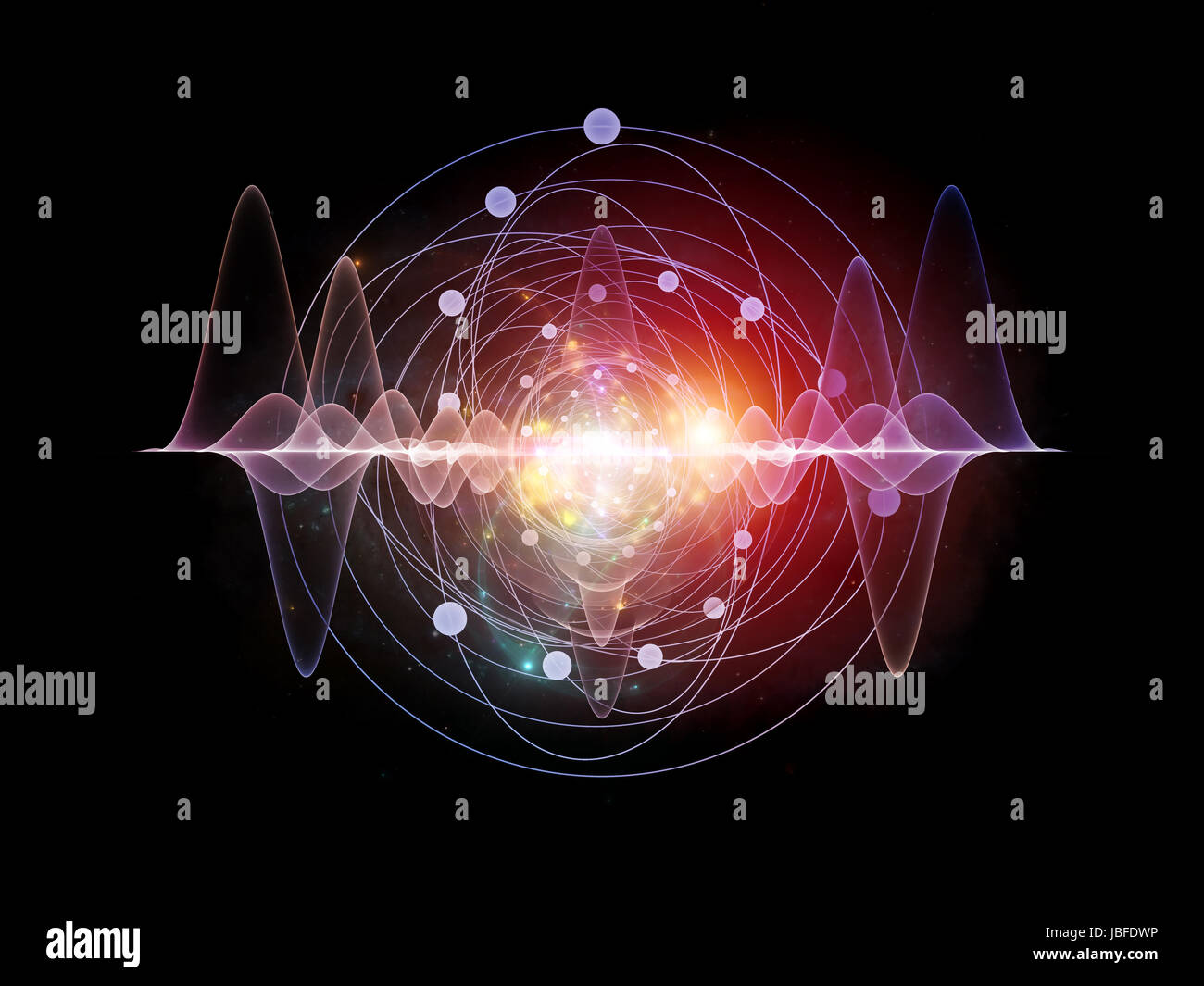 Atomic series. Abstract concept of atom and quantum waves illustrated ...