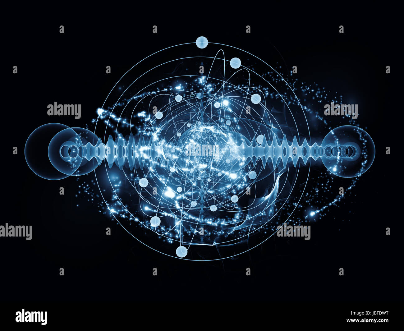 Atomic series. Abstract concept of atom and quantum waves illustrated ...