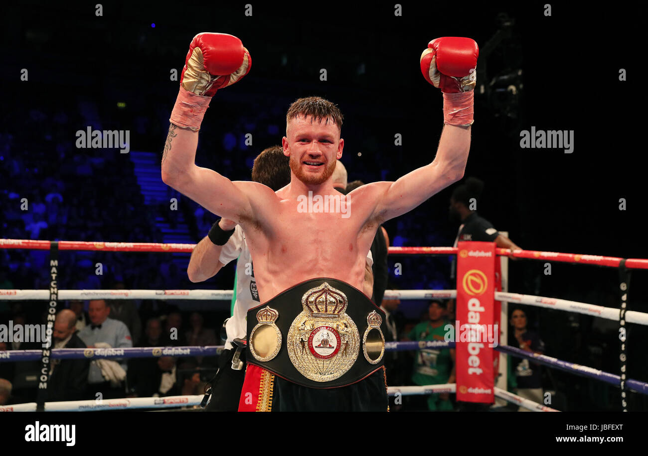 James Tennyson celebrates after defeating Ryan Doyle during their WBA ...