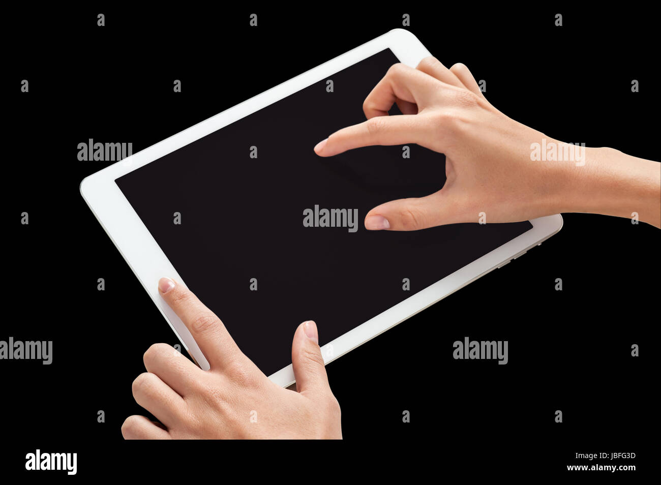 Fingers pinching to zoom tablet's screen Stock Photo - Alamy