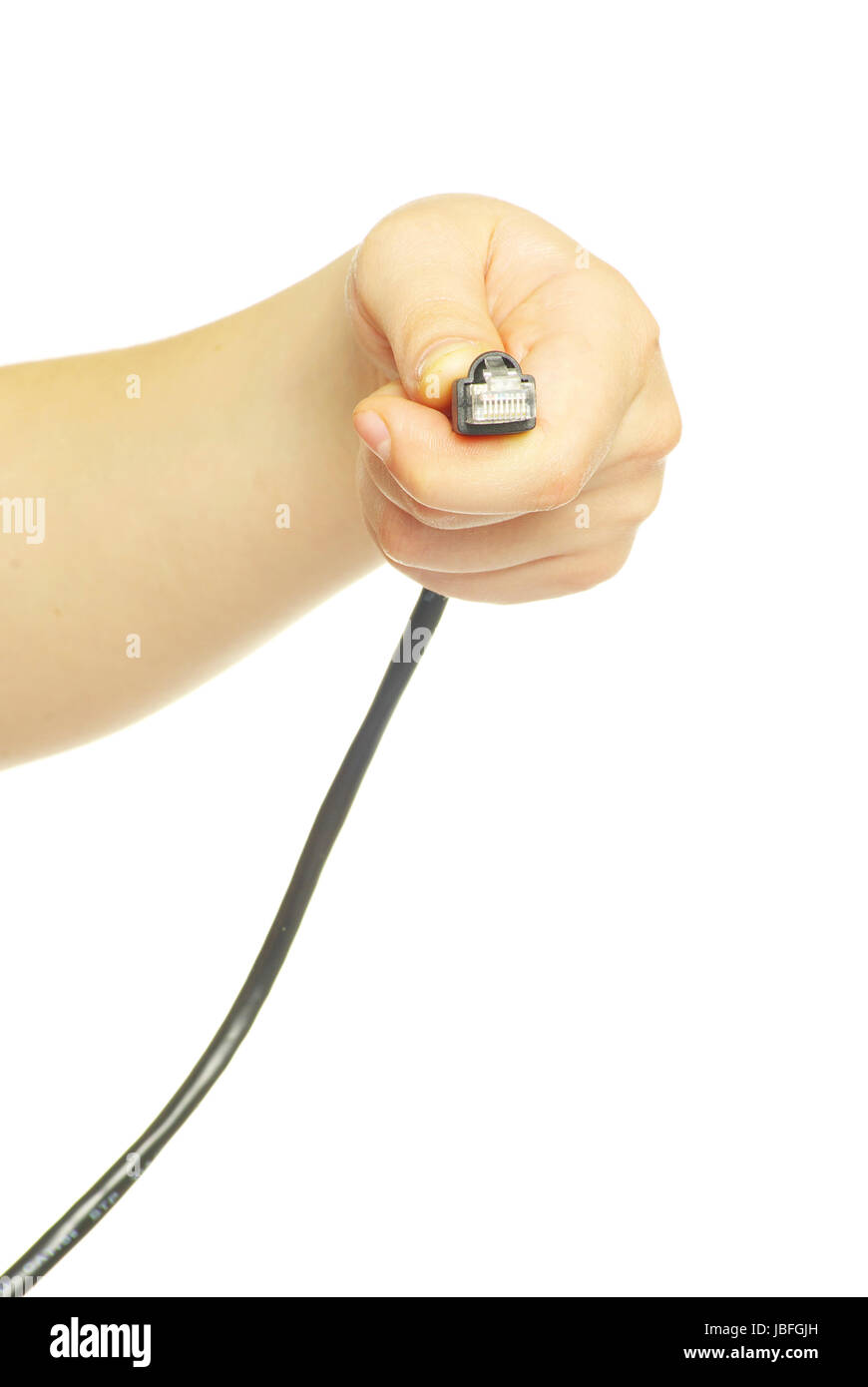 Computer cables in hand isolated on white background Stock Photo - Alamy